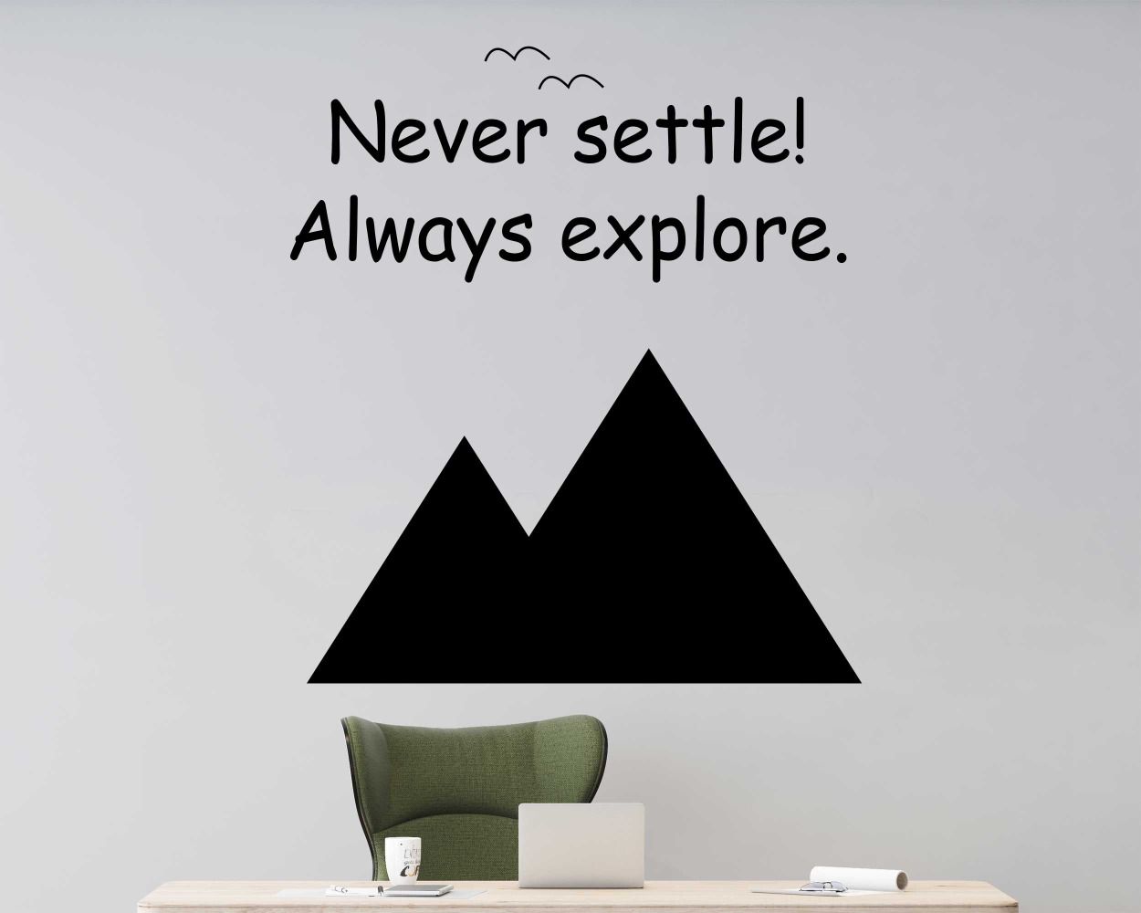 Never Settle, Always Explore Inspiring Quotes Wall Decals | Huetion